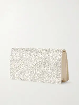 CHRISTIAN LOUBOUTIN Bettina Embellished Metallic Leather Clutch - Silver