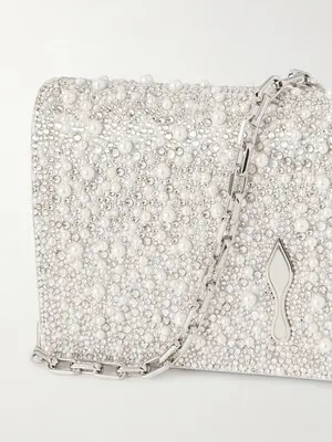 CHRISTIAN LOUBOUTIN Bettina Embellished Metallic Leather Clutch - Silver