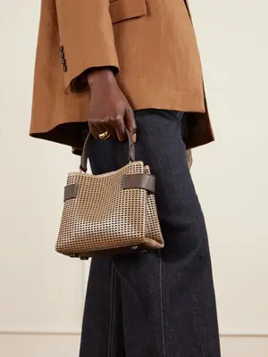 Brunello Cucinelli Essence Small Bead-embellished Perforated Metallic Leather Shoulder Bag