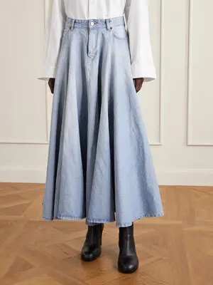 Balenciaga Godet Paneled Denim Maxi Skirt - Blue