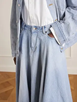 Balenciaga Godet Paneled Denim Maxi Skirt - Blue