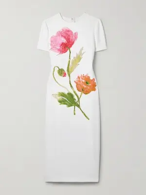 Carolina Herrera Floral-print Crepe Midi Dress - White