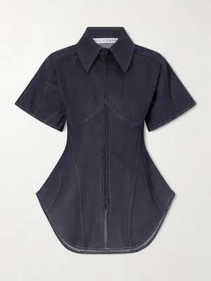 TOLU COKER Paneled Denim Blouse