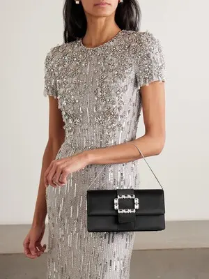 Manolo Blahnik Maycapjou Crystal-embellished Satin Clutch - Black