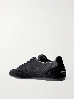 JIMMY CHOO Leather-trimmed Suede And Lace Sneakers - Black