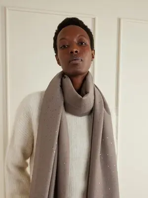 Brunello Cucinelli Sequined Cashmere And Silk-blend Scarf - Brown