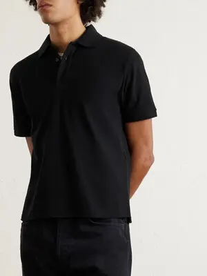 Saint Laurent Logo-embroidered Cotton-blend Piqué Polo Shirt - Black