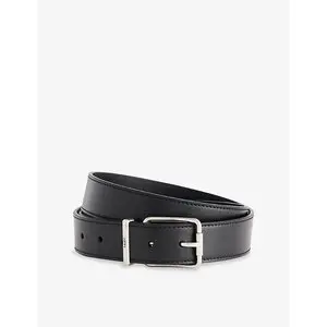 Loewe Engraved-logo Leather Belt - Black/vintage Palladium