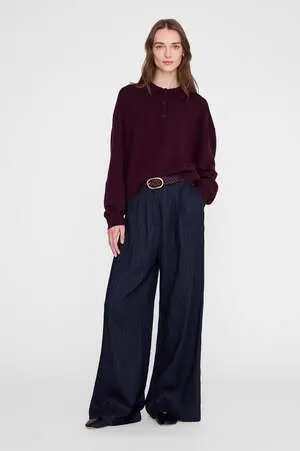 ANINE BING Lee Cashmere Polo Sweater - Fig