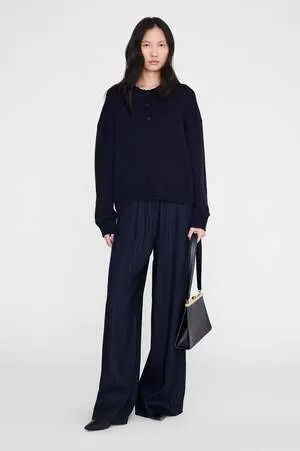 ANINE BING Lee Cashmere Polo Sweater - Navy