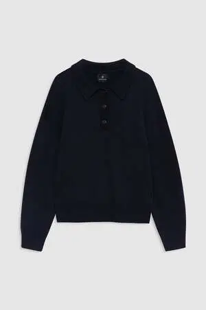 ANINE BING Lee Cashmere Polo Sweater - Navy