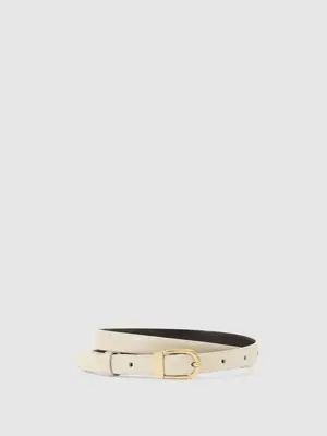 REISS Mila Mini-buckle Leather Belt - Off White