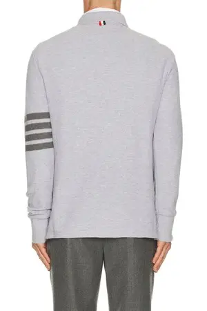 Thom Browne Long Sleeve Pique Polo In Grey