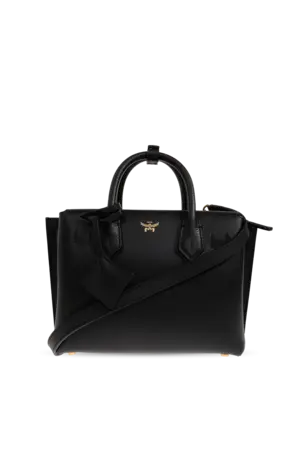 Mcm Leather Handheld Bag With Logo - Black