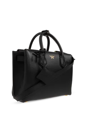 Mcm Leather Handheld Bag With Logo - Black