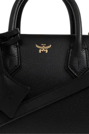 Mcm Leather Handheld Bag With Logo - Black