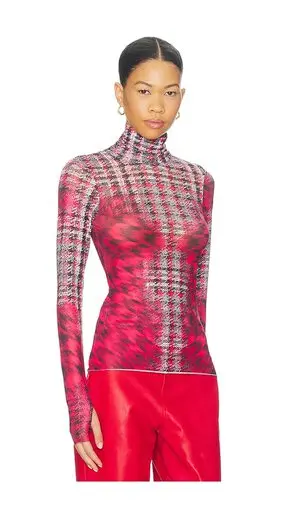 AFRM Zadie Long Sleeve Top - Ruby Houndstooth