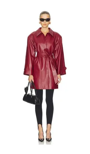 AEXAE Leather Padded Midi Coat - Deep Red