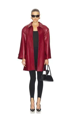 AEXAE Leather Padded Midi Coat - Deep Red