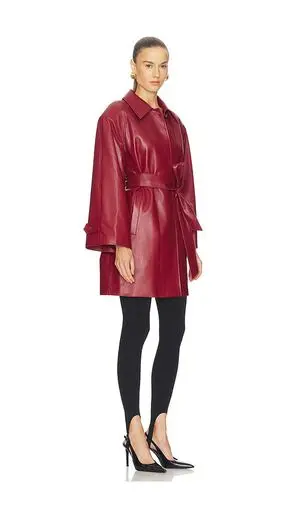 AEXAE Leather Padded Midi Coat - Deep Red