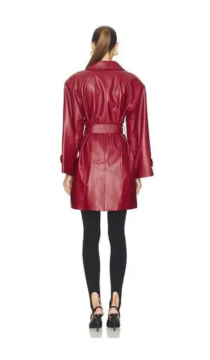 AEXAE Leather Padded Midi Coat - Deep Red