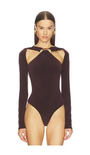 LOVERS AND FRIENDS Noelle Bodysuit With Front Cutouts And Gold-tone Metal Loop Accent
