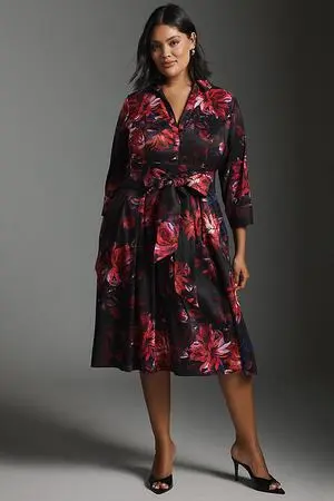 Adrianna Papell Long-sleeve Midi Shirt Dress