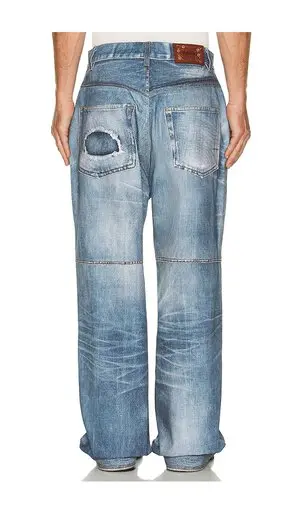 Andersson Bell Custom-like Printed Denim Pants - Blue