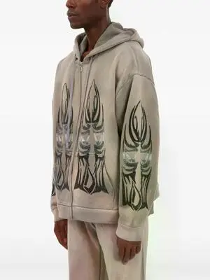 WHO DECIDES WAR Embellished Zip-up Hoodie - Neutrals