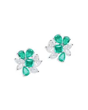 Bloomingdale'S 18k Emerald And Diamond Stud Earrings - White Gold
