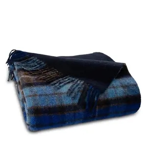 PRINCE OF SCOTS Tartan Reversible Double Merino Wool Throw - Blue Buchanan