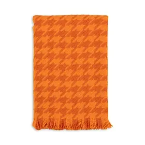 PRINCE OF SCOTS Houndstooth Naturally Weighted Wool Throw - Orange