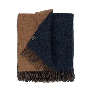 PRINCE OF SCOTS The Gentle Collection Reversible Double Cloth Lambswool Throw - Charcoal/camel