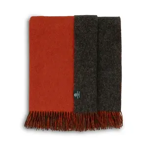 PRINCE OF SCOTS The Gentle Collection Reversible Double Cloth Lambswool Throw - Orange/brown