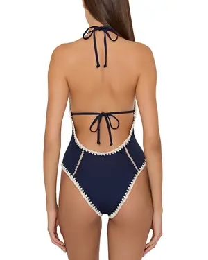 MILLY Cutout Crochet Trim One Piece Swimsuit