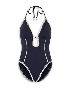 MILLY Cutout Crochet Trim One Piece Swimsuit