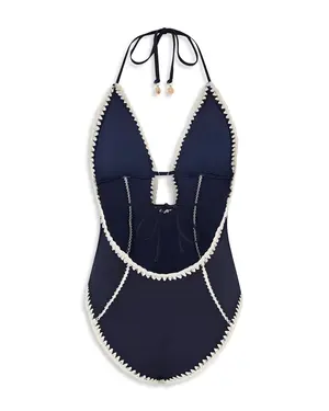 MILLY Cutout Crochet Trim One Piece Swimsuit