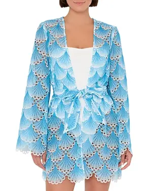 MILLY Jessie Bubble Wave Lace Swim Cover Up - Blue/white