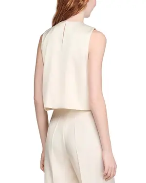 Sandro Satin Bow Crop Top - Ecru