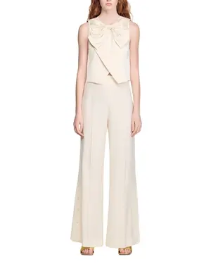 Sandro Satin Bow Crop Top - Ecru
