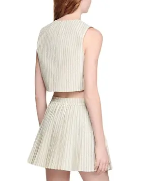Sandro Striped Rhinestone Embellished Crop Top - Ecru