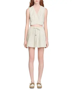 Sandro Striped Rhinestone Embellished Crop Top - Ecru