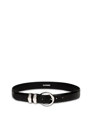 Sandro Double Loop Leather Belt - Black