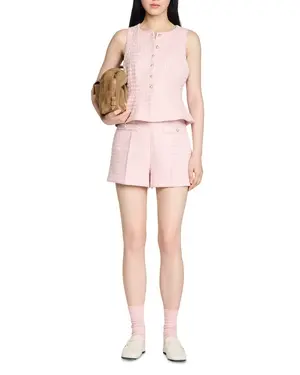 Sandro Sequin Check Tweed Shorts