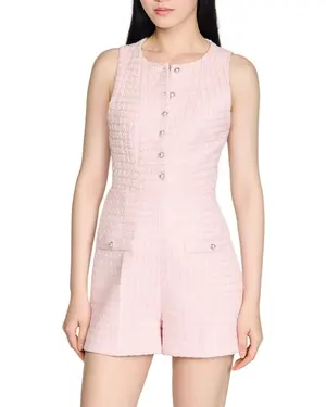 Sandro Sequin Check Tweed Shorts