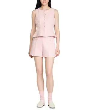 Sandro Sequin Check Tweed Shorts