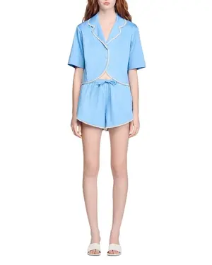 Sandro Beaded Trim Cotton Shorts