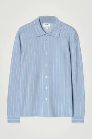 Cos Relaxed Knitted Cotton Shirt Blue