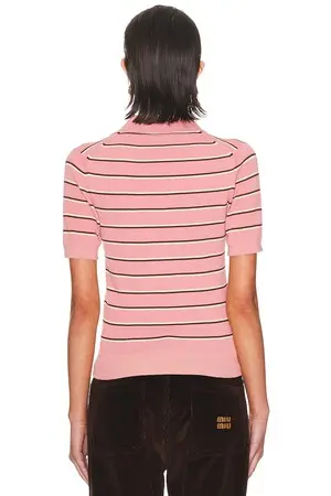Miu Miu Striped Polo Top - Rosa