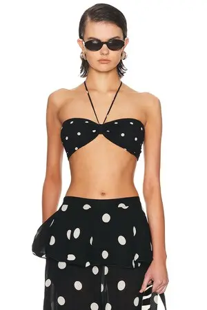 ADRIANA DEGREAS Polka Dot Bandeau Top - Black